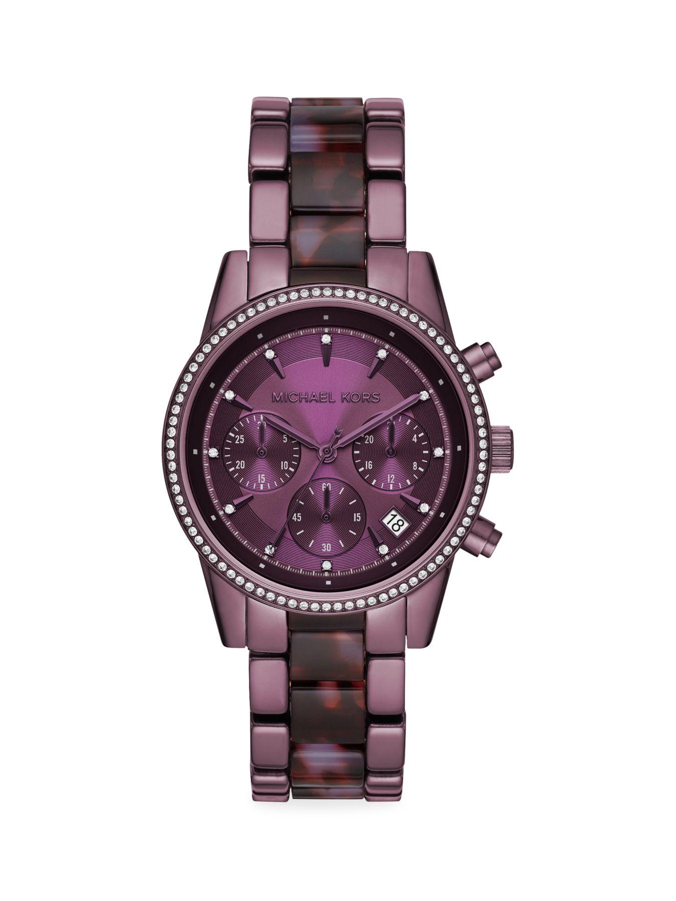 Michael Kors Ritz Pavé Purple Stainless Steel Bracelet Chronograph ...