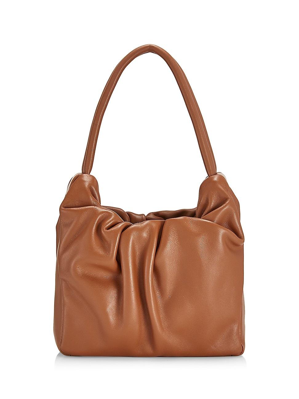 STAUD Felix Ruched Leather Top Handle Bag in Tan (Brown) | Lyst