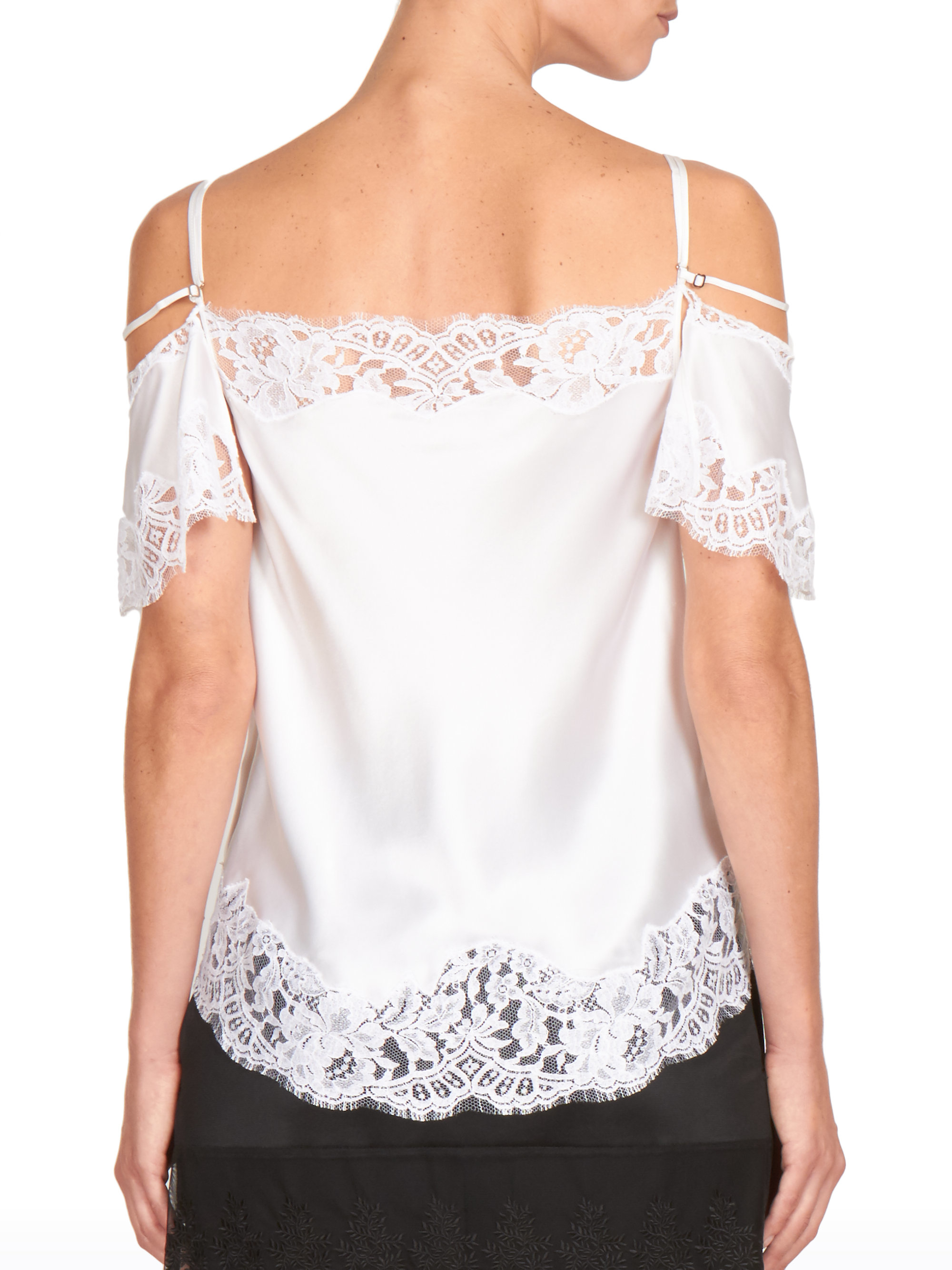Givenchy Lace-trim Silk Cold-shoulder Camisole in White - Lyst