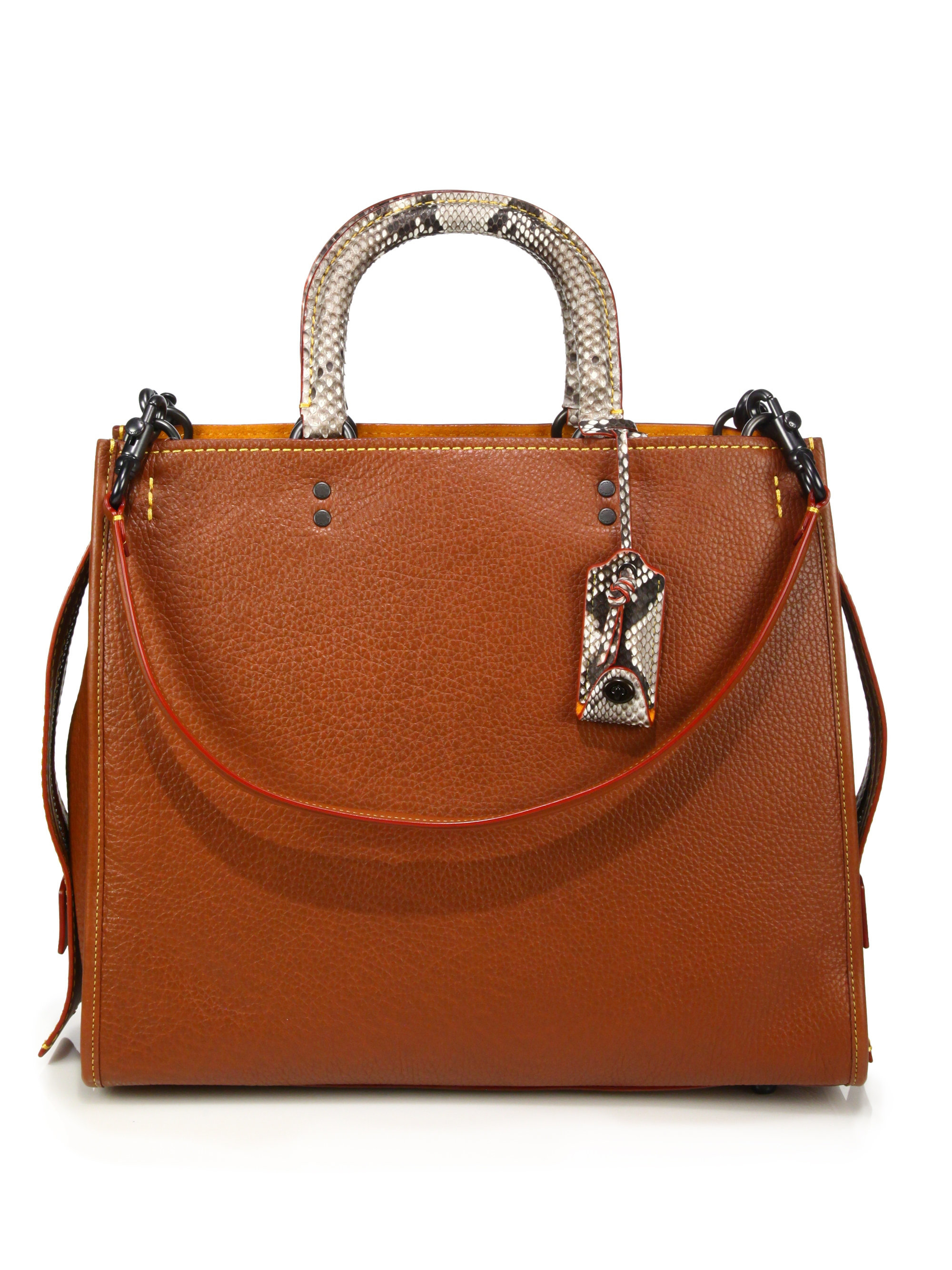 Lyst - Coach Rogue Leather And Python Tote Bag in Brown
