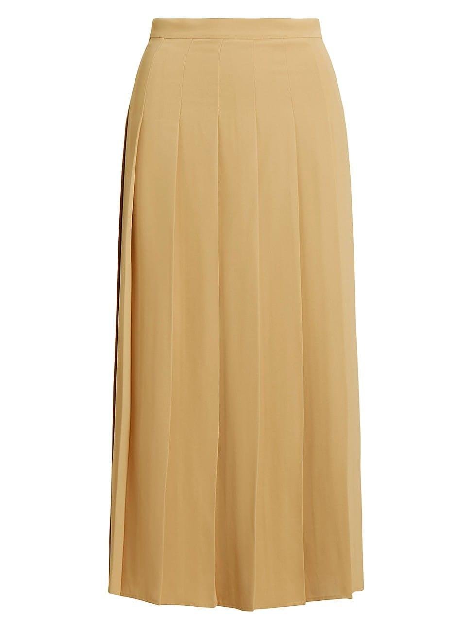 Polo Ralph Lauren Pleated Satin Midi-skirt in Natural | Lyst