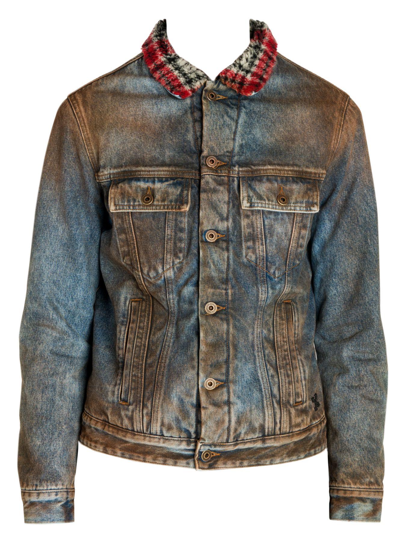 Off-White c/o Virgil Abloh Men's Dirty Jean Jacket W/ Plaid Faux ...
