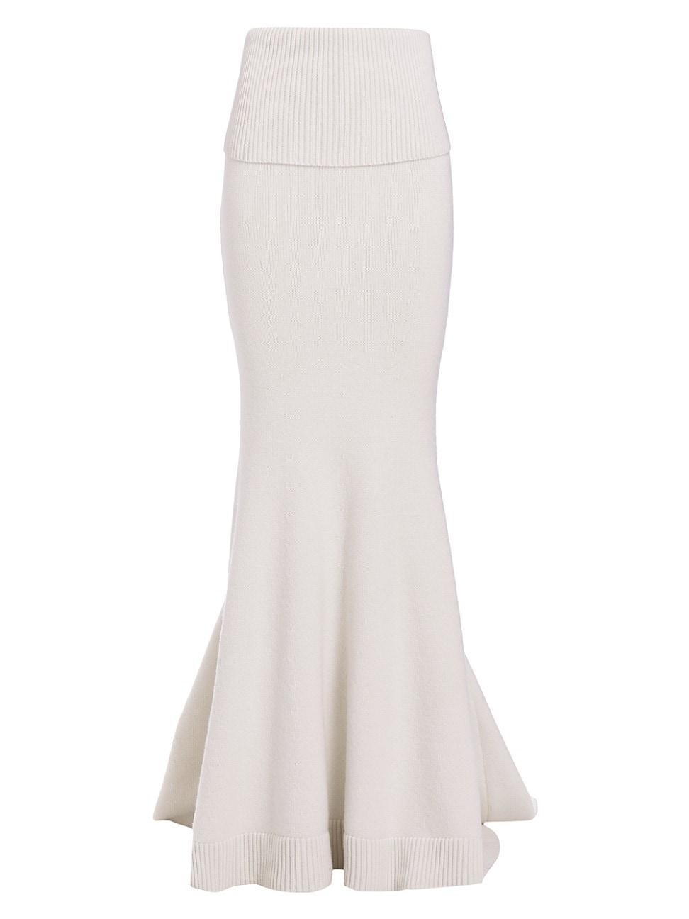 Michael Kors Cashmere Rib-knit Fishtail Maxi Skirt in White | Lyst