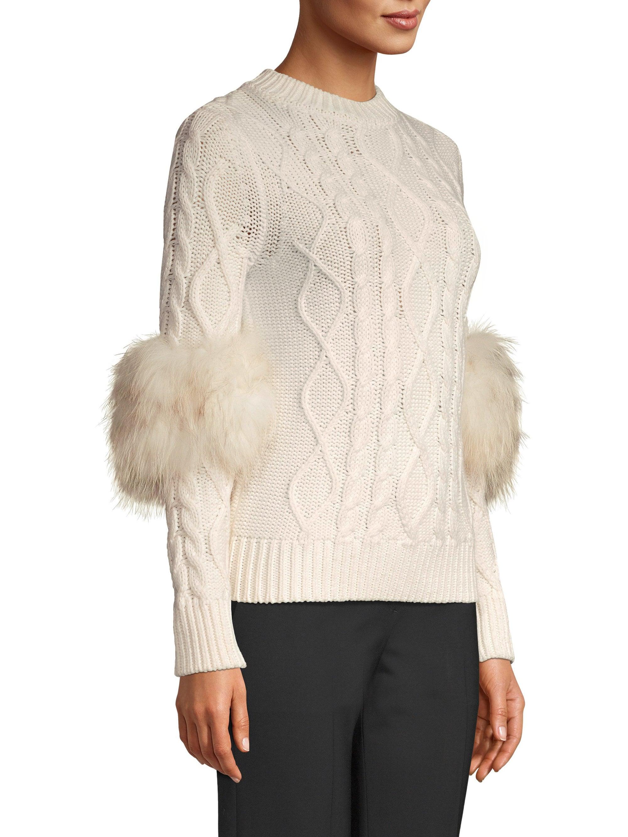 Elie Tahari Audrey Silver Fox Fur Cable-knit Merino Wool Sweater in ...