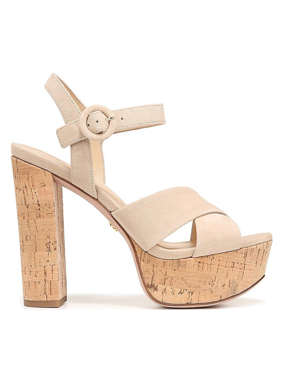 Veronica Beard Lucille Cork Suede Platform Sandals in Natural | Lyst