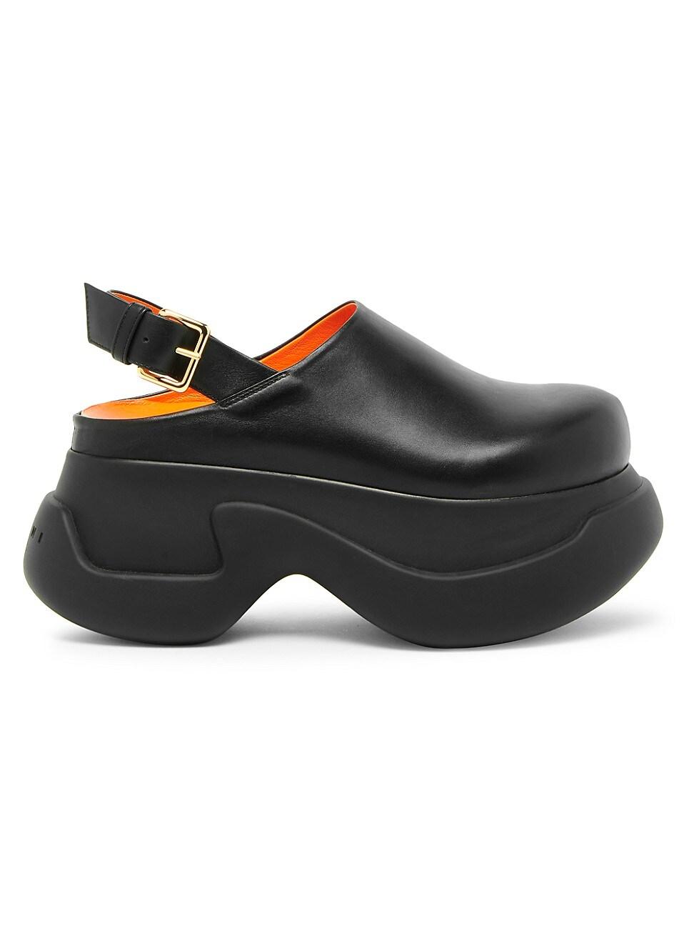 Marni Leather Platform Slingback Clogs in Black | Lyst