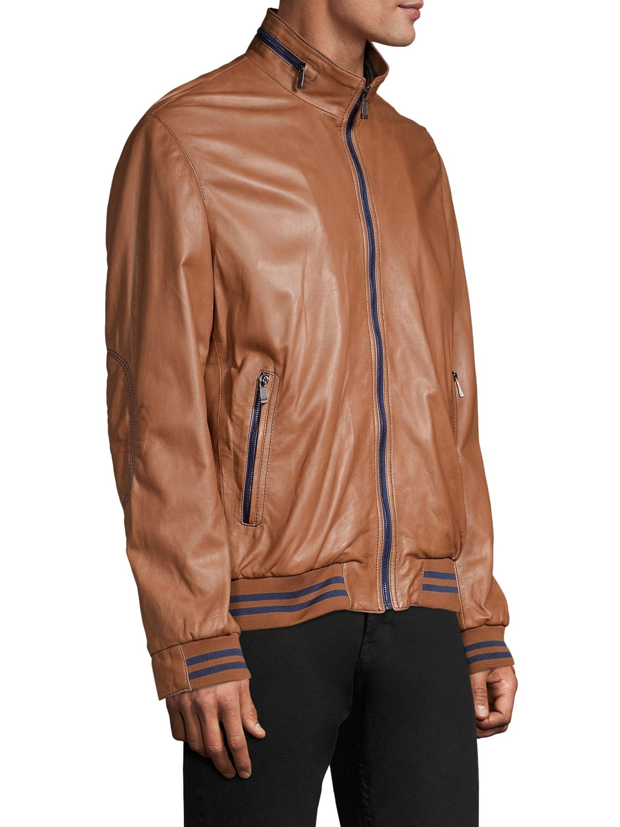 Bugatti Striped Leather Bomber Jacket in Cognac (Brown) for Men - Lyst