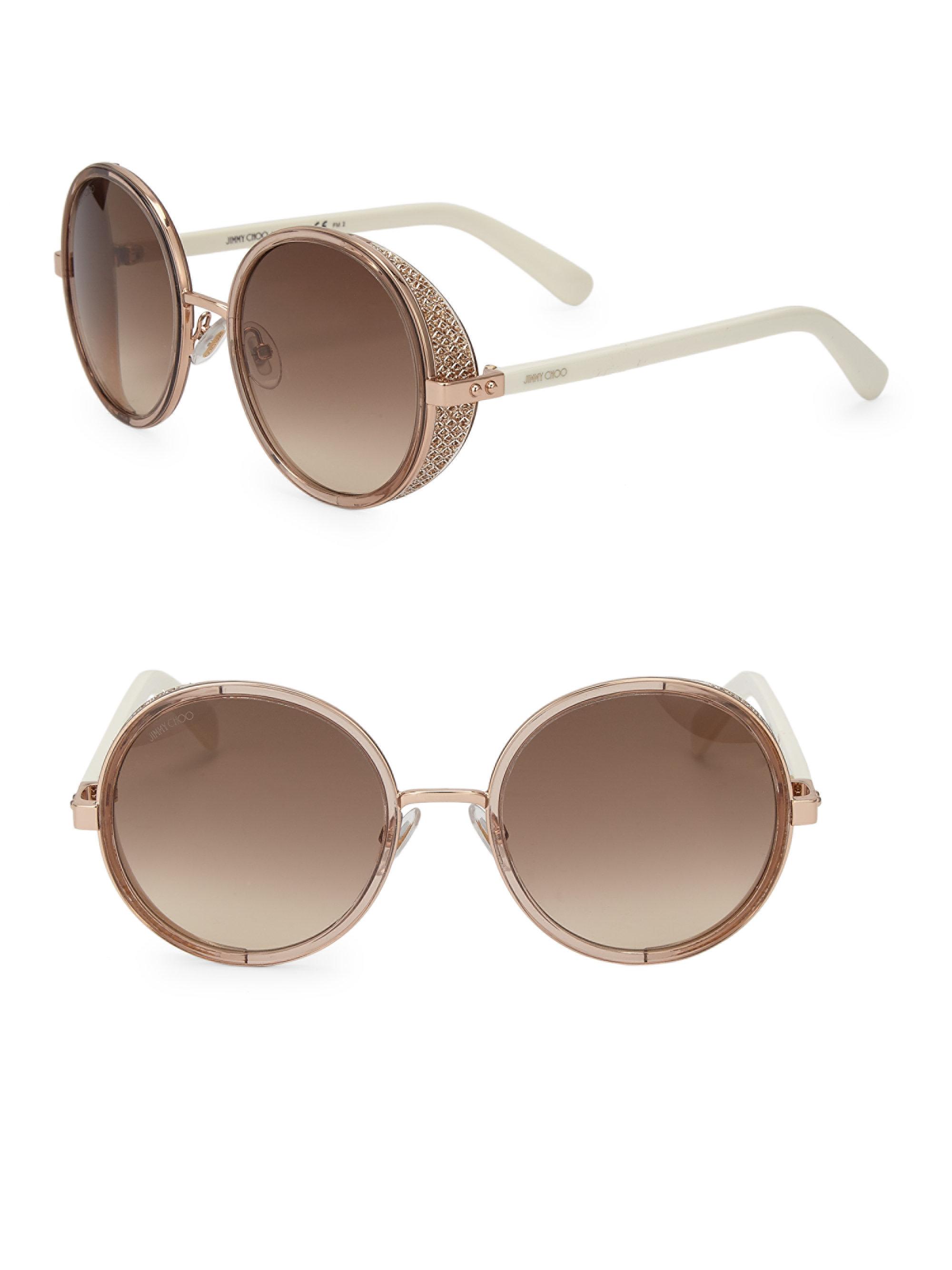 Lyst Jimmy Choo Andie 54mm Round Crystal Detail Sunglasses In Metallic