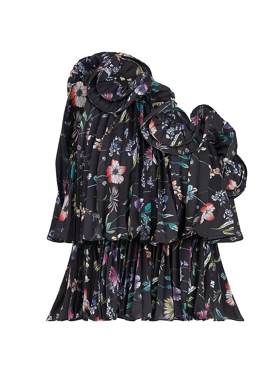 AMUR Isador Floral Ruffle One-shoulder Tank in Blue | Lyst