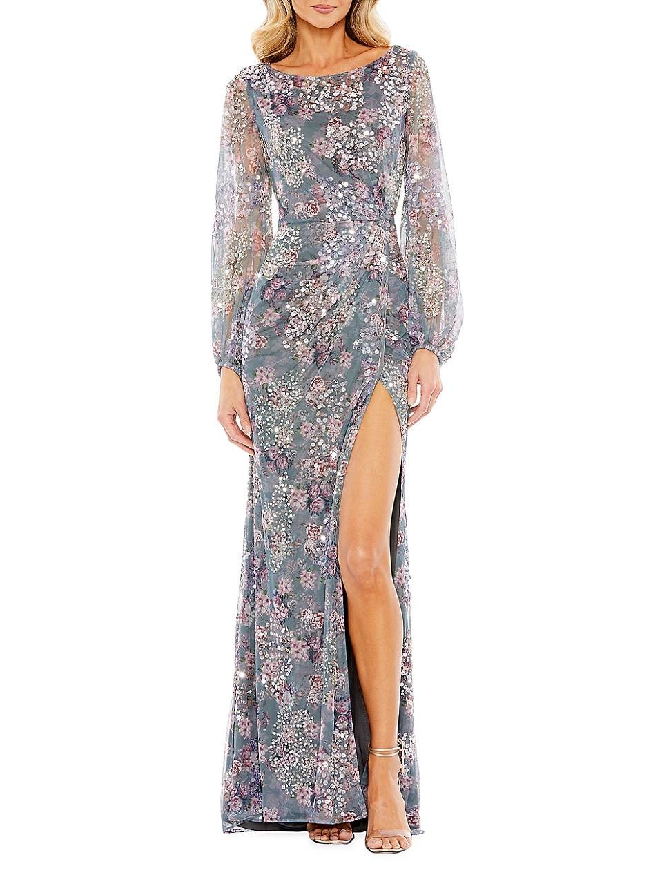 Mac Duggal Embellished Illusion Long-sleeve Faux-wrap Gown in Gray | Lyst Mac Duggal Embellished Illusion Long-sleeve Faux-wrap Gown in Gray | Lyst