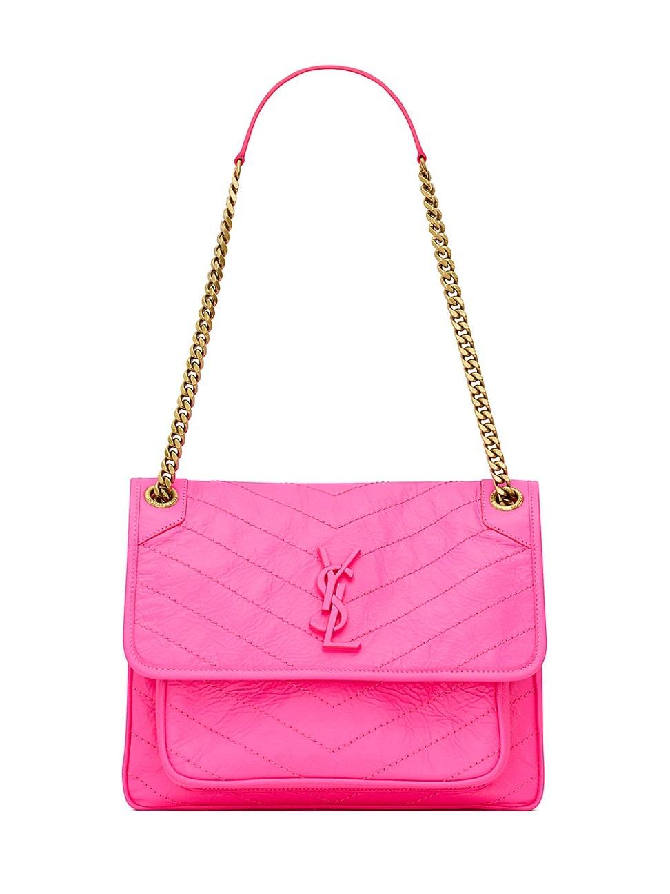 Saint Laurent Niki Medium Chain Bag In Crinkled Lambskin in Pink | Lyst Saint Laurent Niki Medium Chain Bag In Crinkled Lambskin in Pink | Lyst