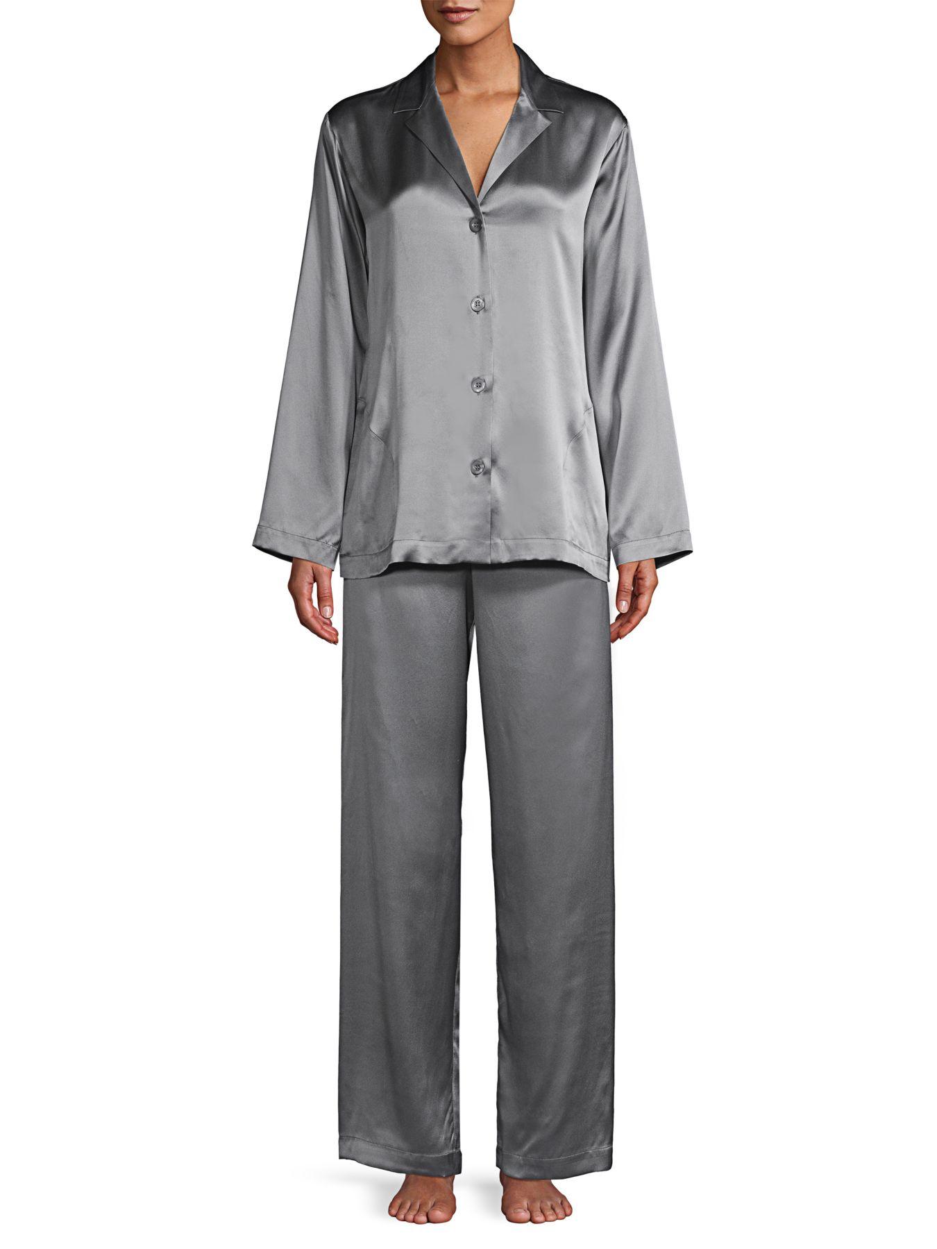 La Perla Silk Pajamas In Silver Metallic Lyst