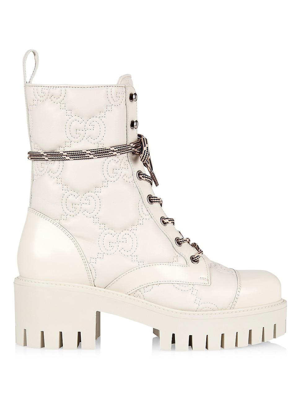 Gucci Quilted-logo Leather Combat Boots in Natural | Lyst