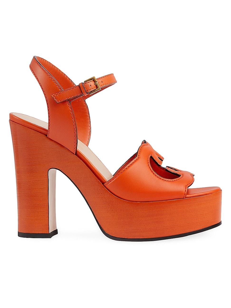 Gucci Cutout Platform Heeled Sandals in Orange | Lyst