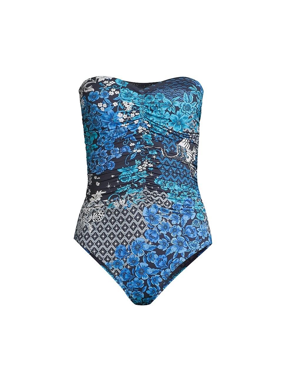 Johnny Was Floral One Piece Ruched Swimsuit In Blue Lyst