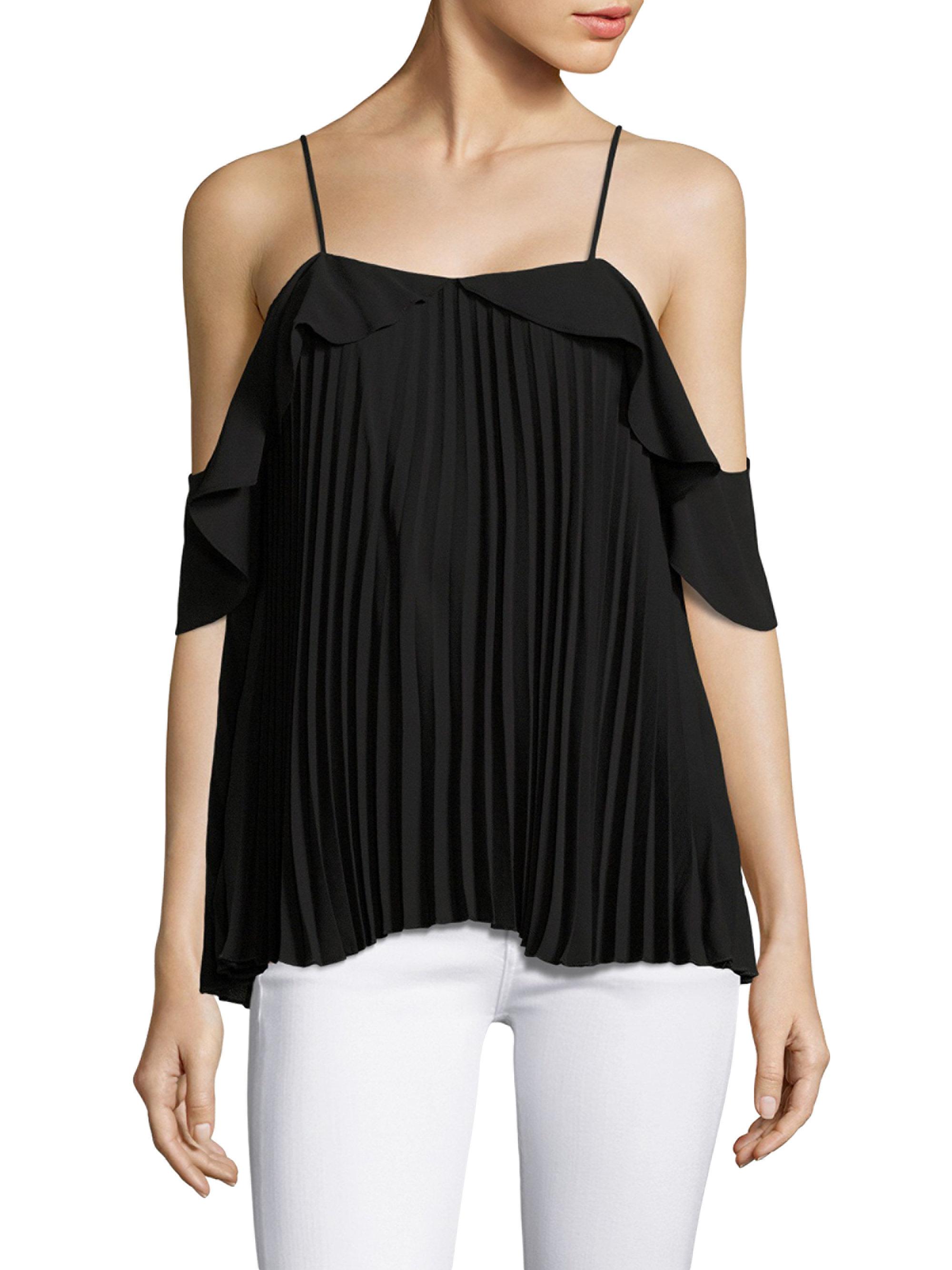 DELFI Collective Synthetic Emmy Pleated Cold-shoulder Top in Black - Lyst
