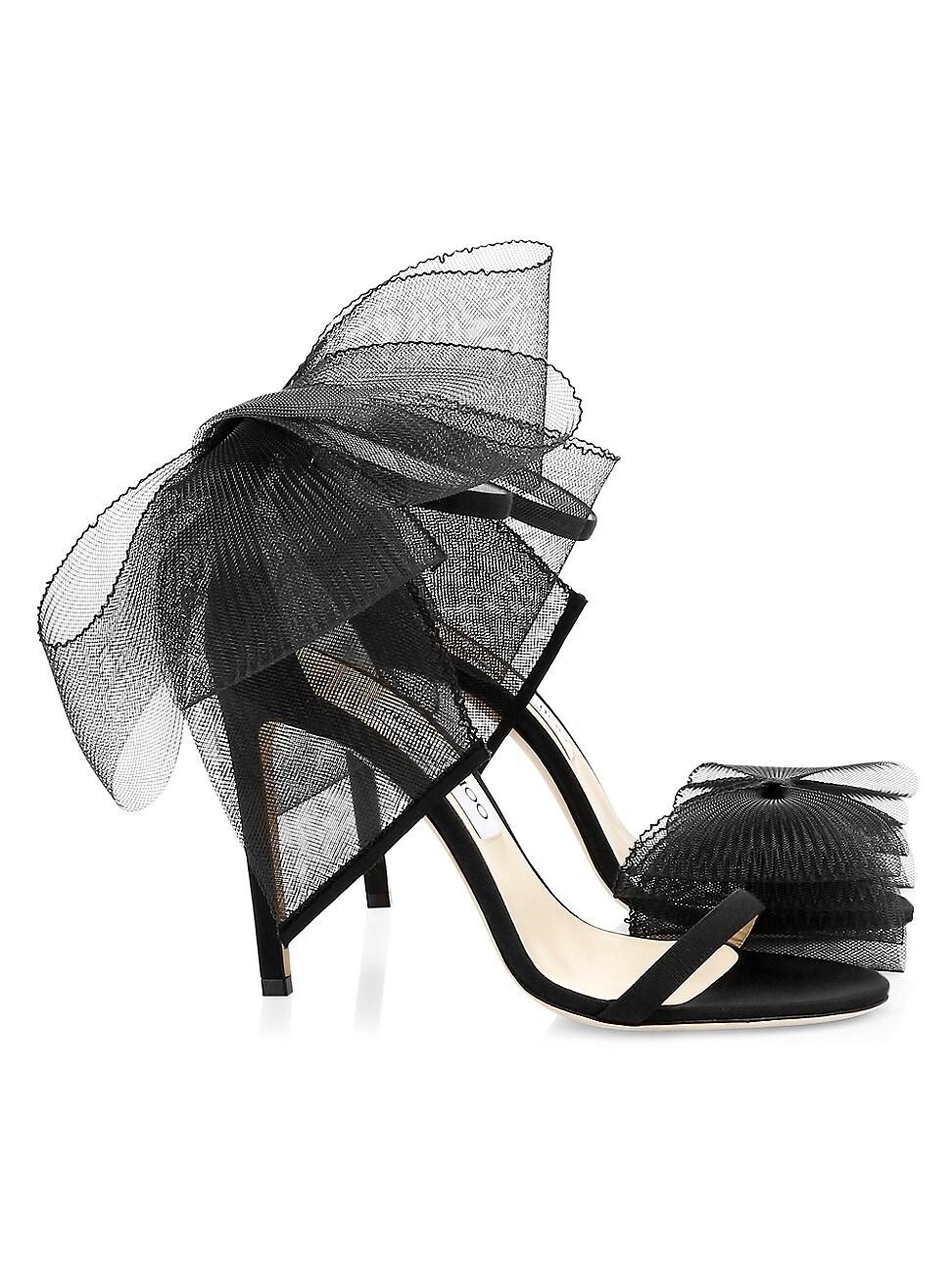 Jimmy Choo Aveline Tulle Bow Suede Sandals in Black | Lyst Jimmy Choo Aveline Tulle Bow Suede Sandals in Black | Lyst