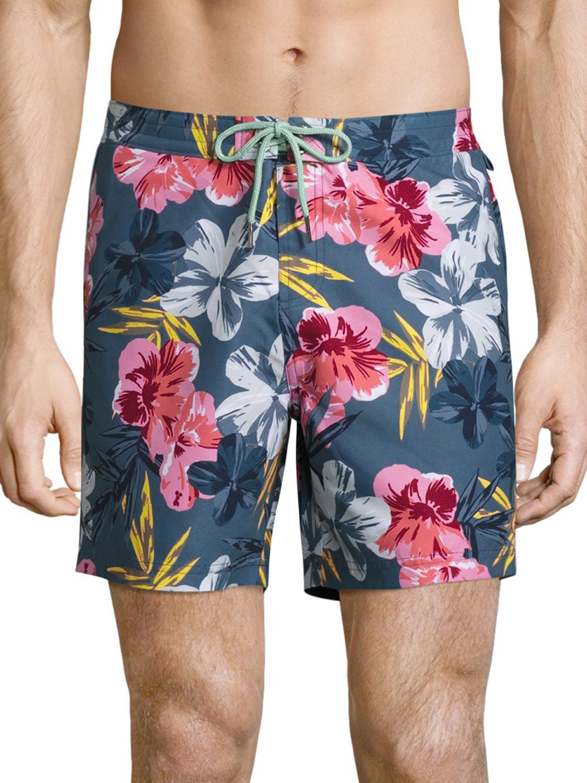 Original Penguin Synthetic Floral Printed Swim Trunks In Dark Sapphire