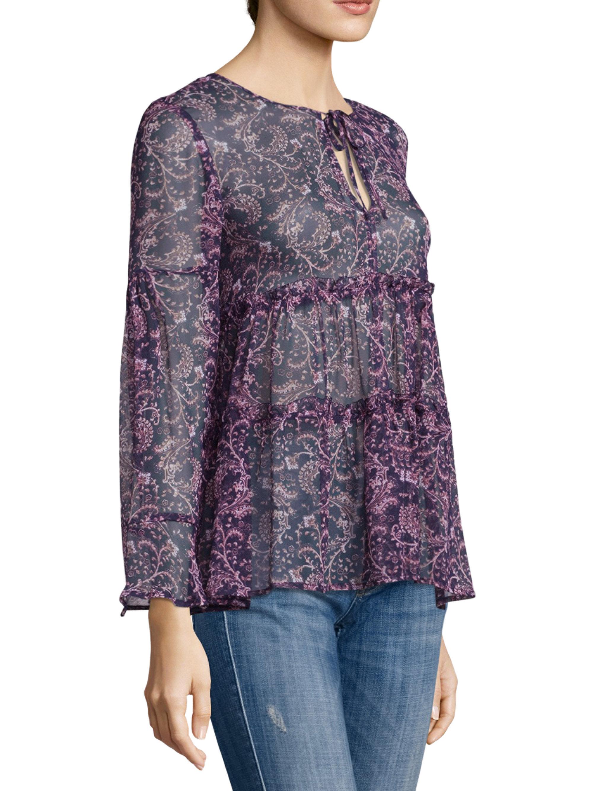 Joie Shawni Floral Silk Long Sleeve Blouse in Purple - Lyst