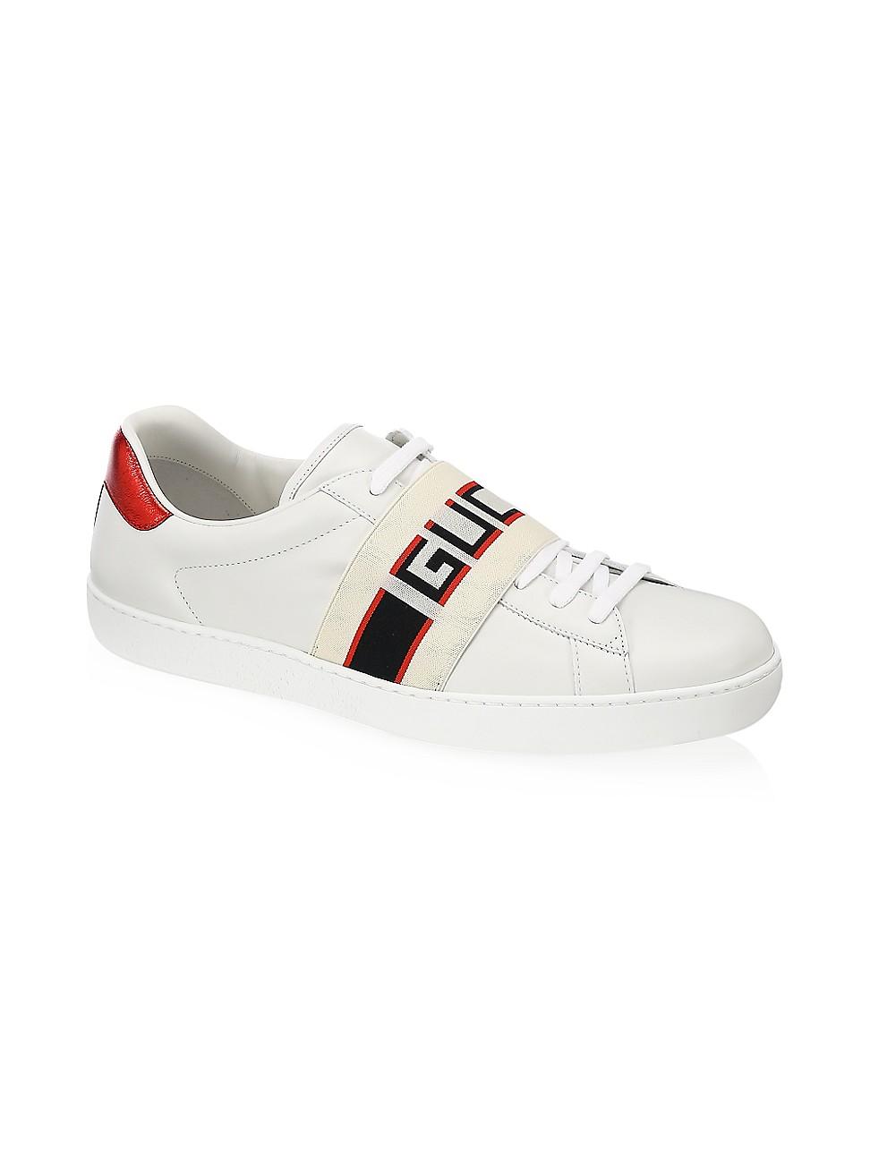 Gucci Men's New Ace Stripe Leather Trainers in White for Men | Lyst