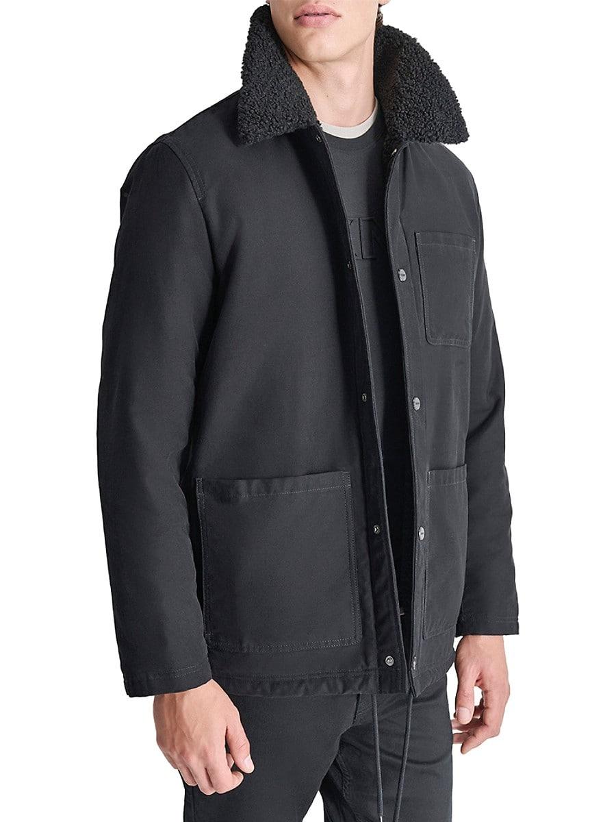 DKNY Faux Shearling Trucker Jacket in Black for Men | Lyst