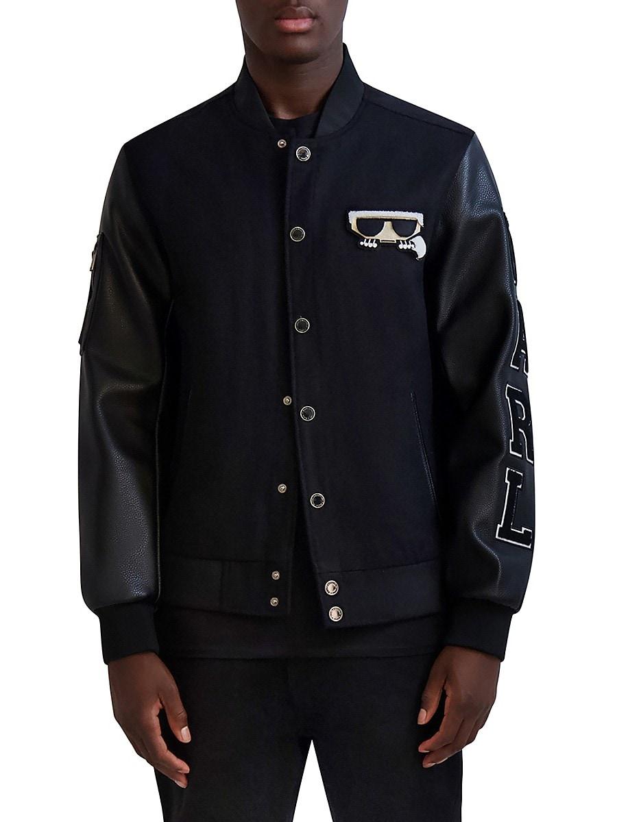 Karl Lagerfeld Logo Bomber Wool Blend Jacket in Blue for Men | Lyst