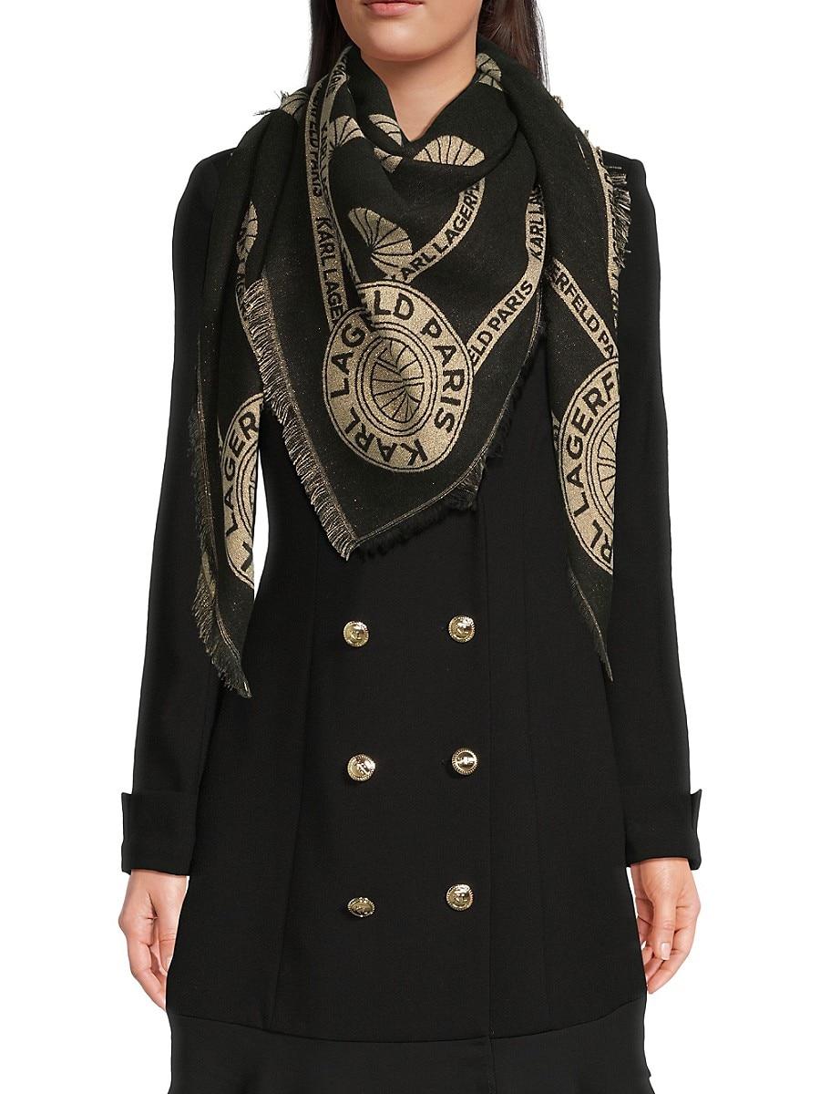 Karl Lagerfeld Fan Print Logo Scarf in Black | Lyst