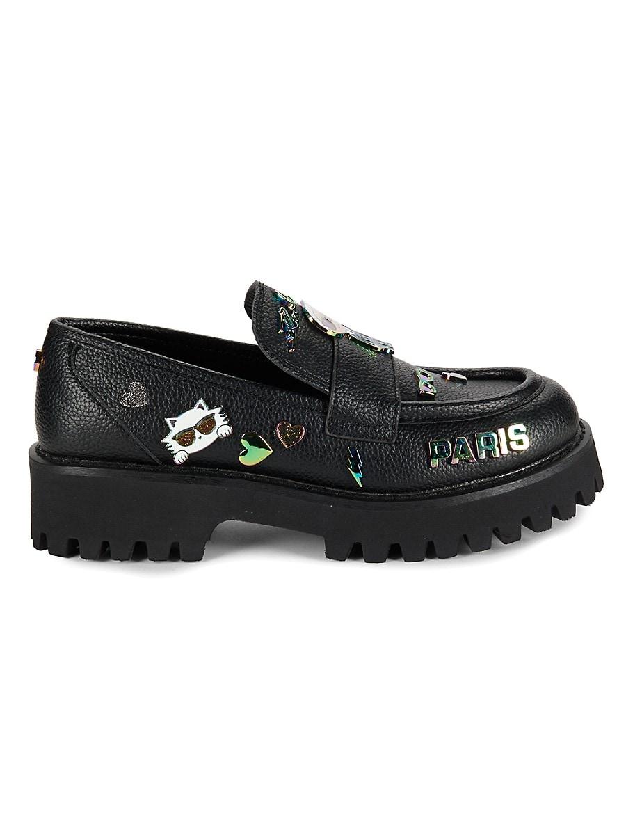 Karl Lagerfeld Gaston Charm Leather Platform Loafers in Black | Lyst