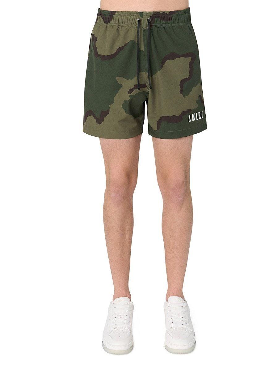 Amiri Camo Print Logo Swim Trunks In Green For Men Lyst