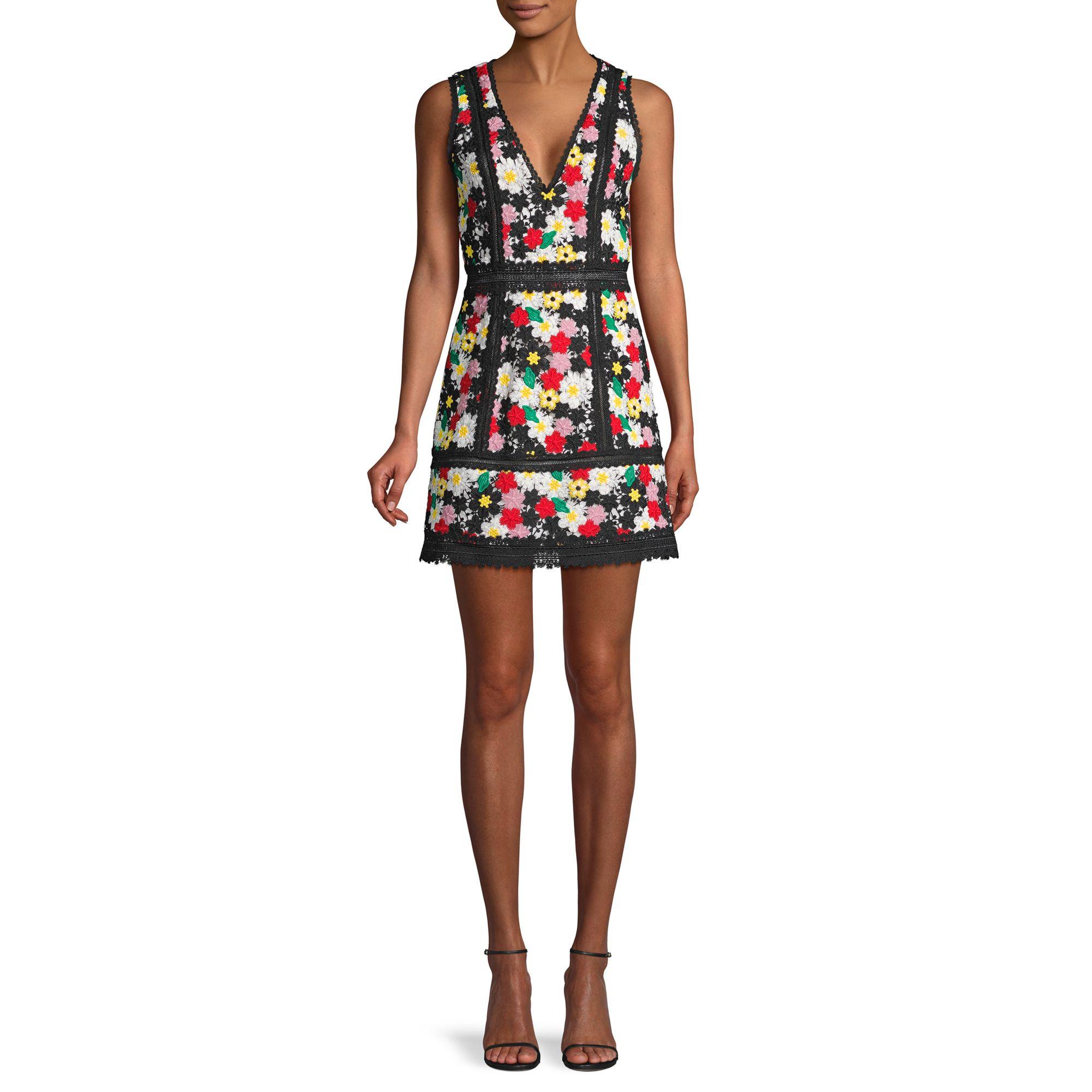 Alice Olivia Synthetic Floral Lace Trim Mini Dress In Black Lyst