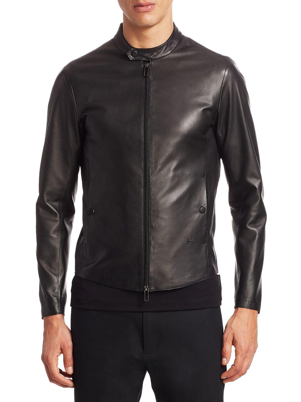 Giorgio Armani Leather Moto Jacket in Black for Men - Lyst