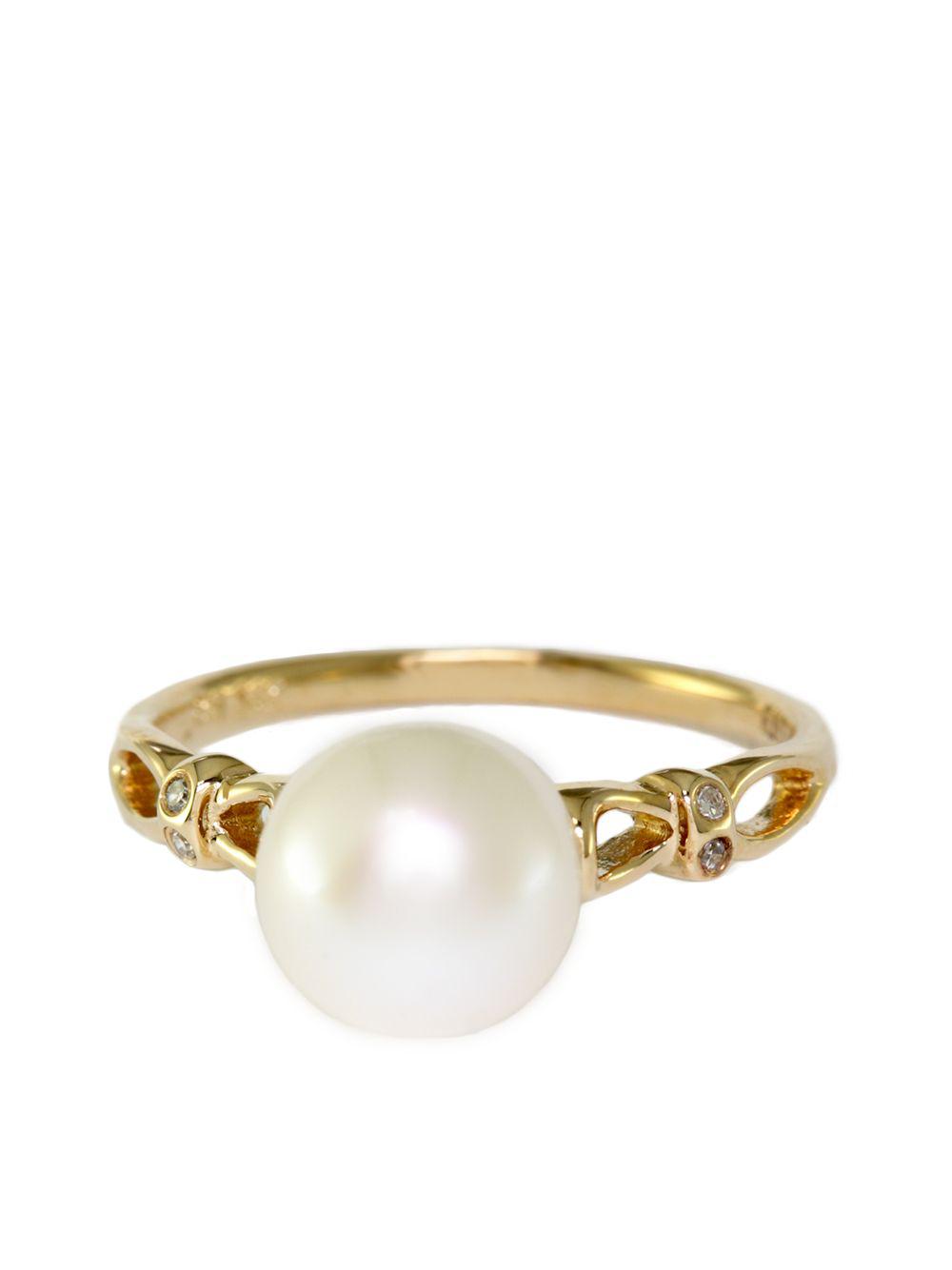 Effy 14kt Yellow Gold Freshwater Pearl Ring With Diamonds In Metallic