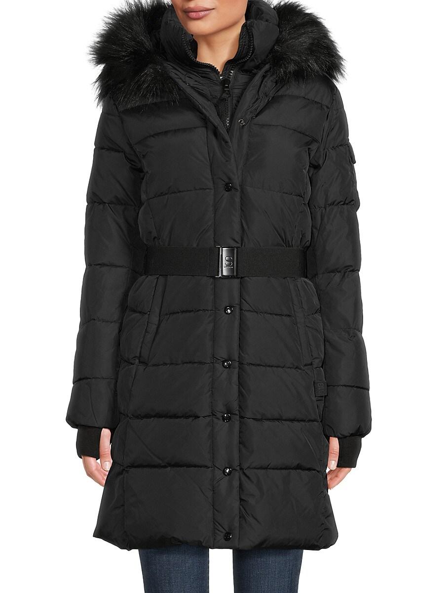 Sam. Faux Fur Hooded Puffer Parka in Black | Lyst