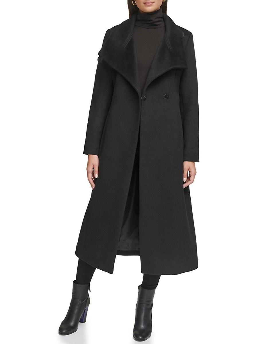 Kenneth Cole Belted Wool Blend Wrap Coat in Black | Lyst