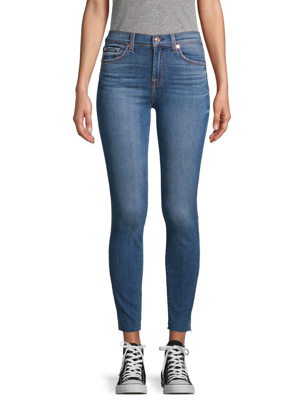 7 For All Mankind Denim Undone-cuff Skinny Jeans in Blue - Lyst