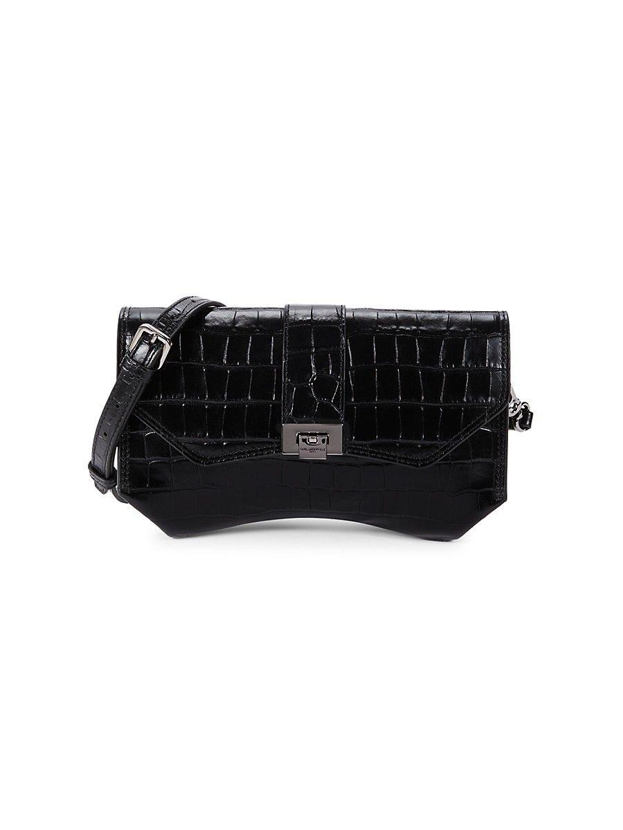 Karl Lagerfeld Marceline Croc Embossed Leather Crossbody Bag in Black ...