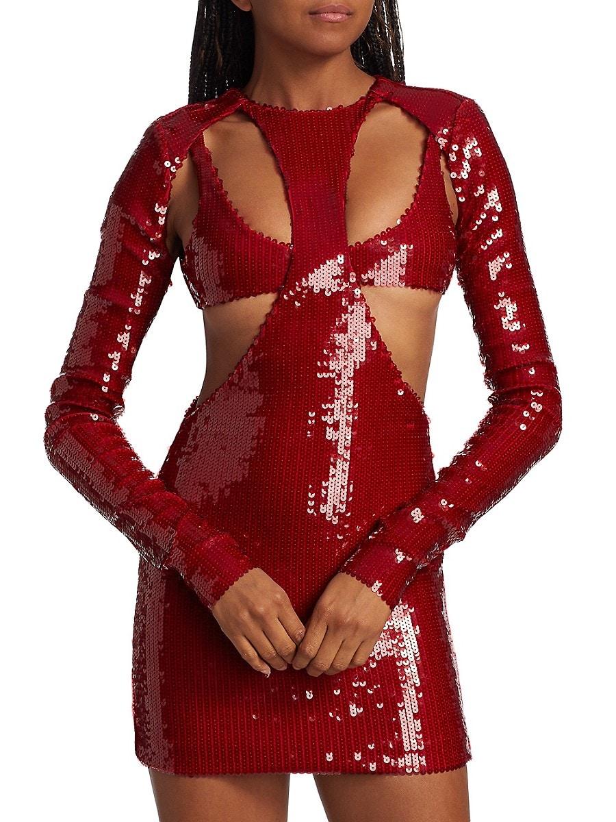 LAQUAN SMITH Sequin Cut-Out Bodycon Minidress in Red | Lyst