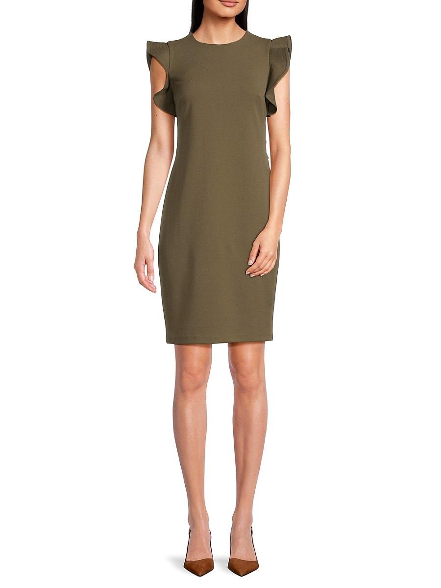 Calvin Klein Flutter Sleeve Mini Dress in Green | Lyst