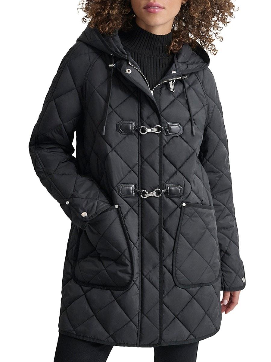 DKNY Toggle Quilted Jacket in Black | Lyst