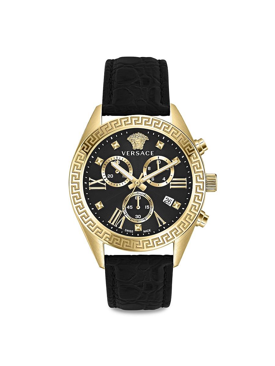 Versace Greca Chrono 40Mm Ip Stainless Steel & Leather Strap ...
