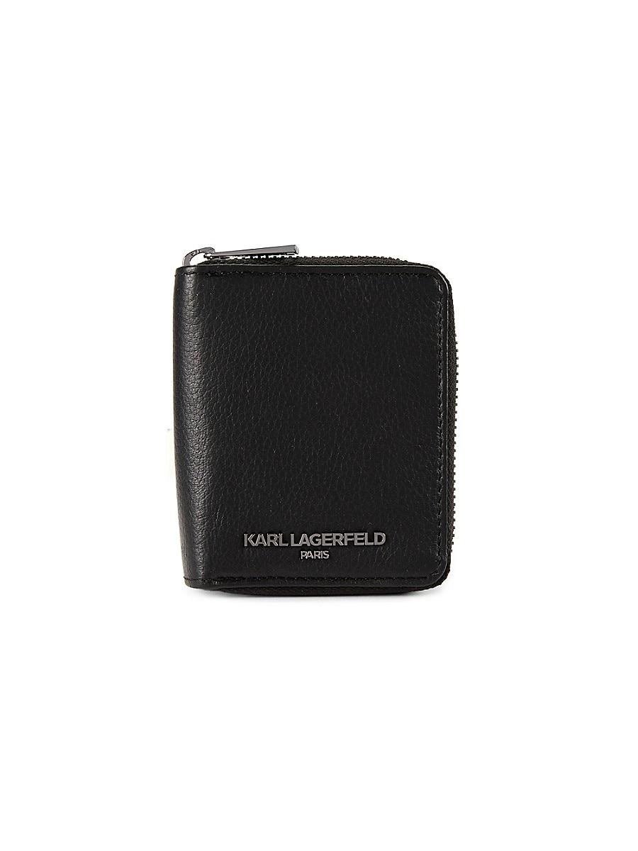 Karl Lagerfeld Logo Leather Zip Around Wallet in Black for Men | Lyst