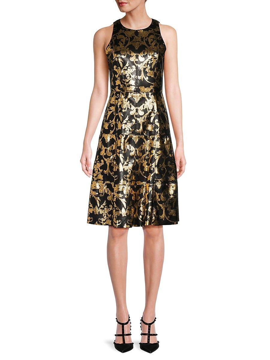 Alice Olivia Alice Olivia Leandra Brocade Faux Leather Fit And Flare