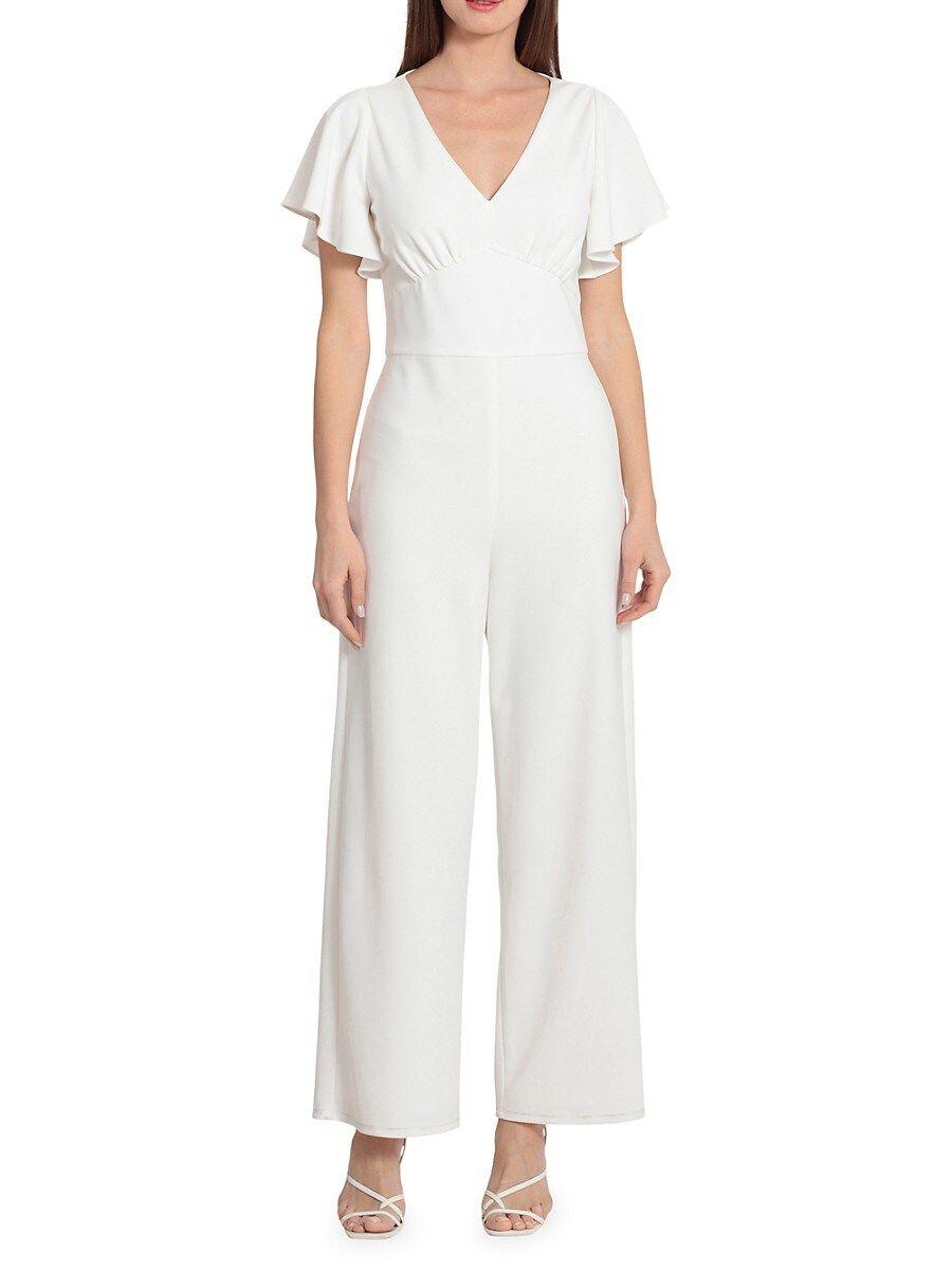 Maggy London Flutter Sleeve Wide Leg Jumpsuit In White Lyst