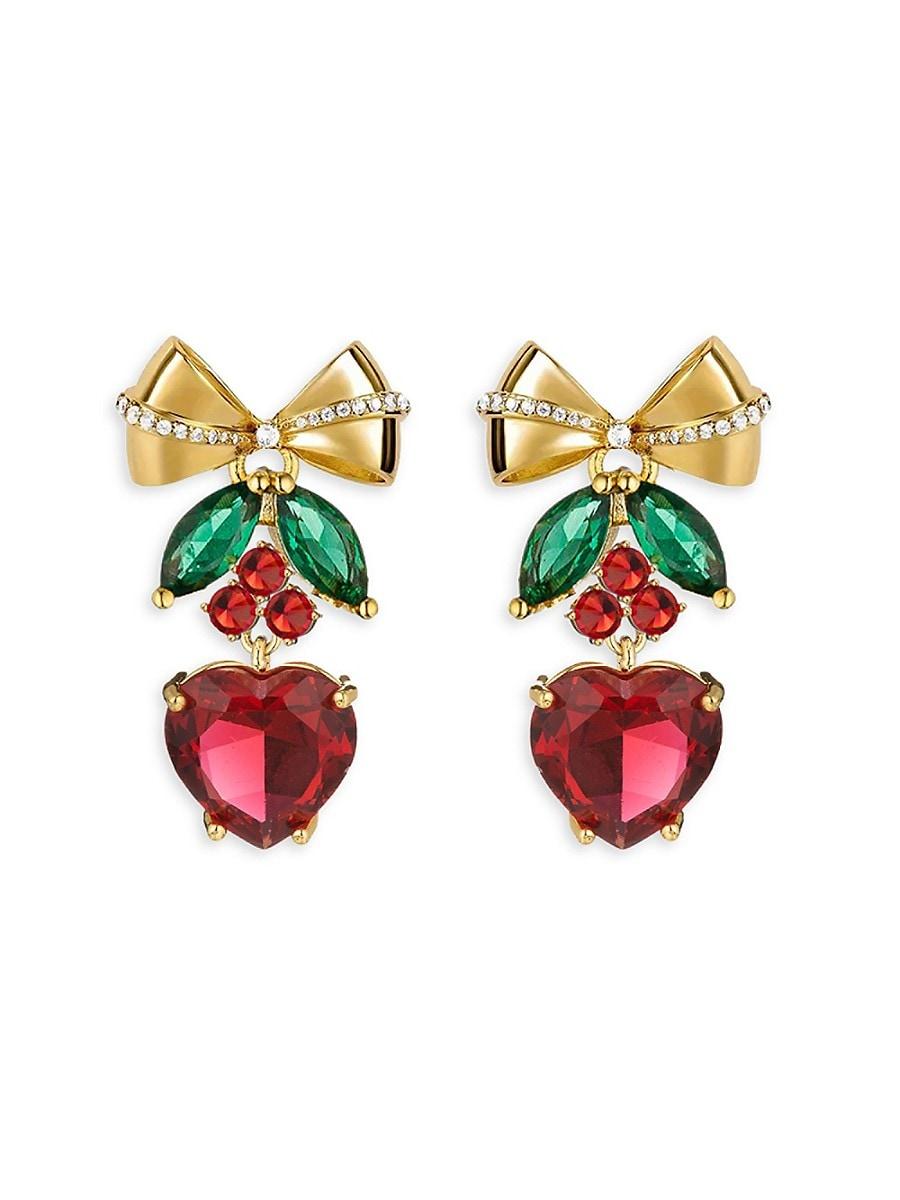 Eye Candy LA Luxe Mistletoe 14K Goldplated & Cubic Zirconia Heart Bow Drop Earrings in Red | Lyst
