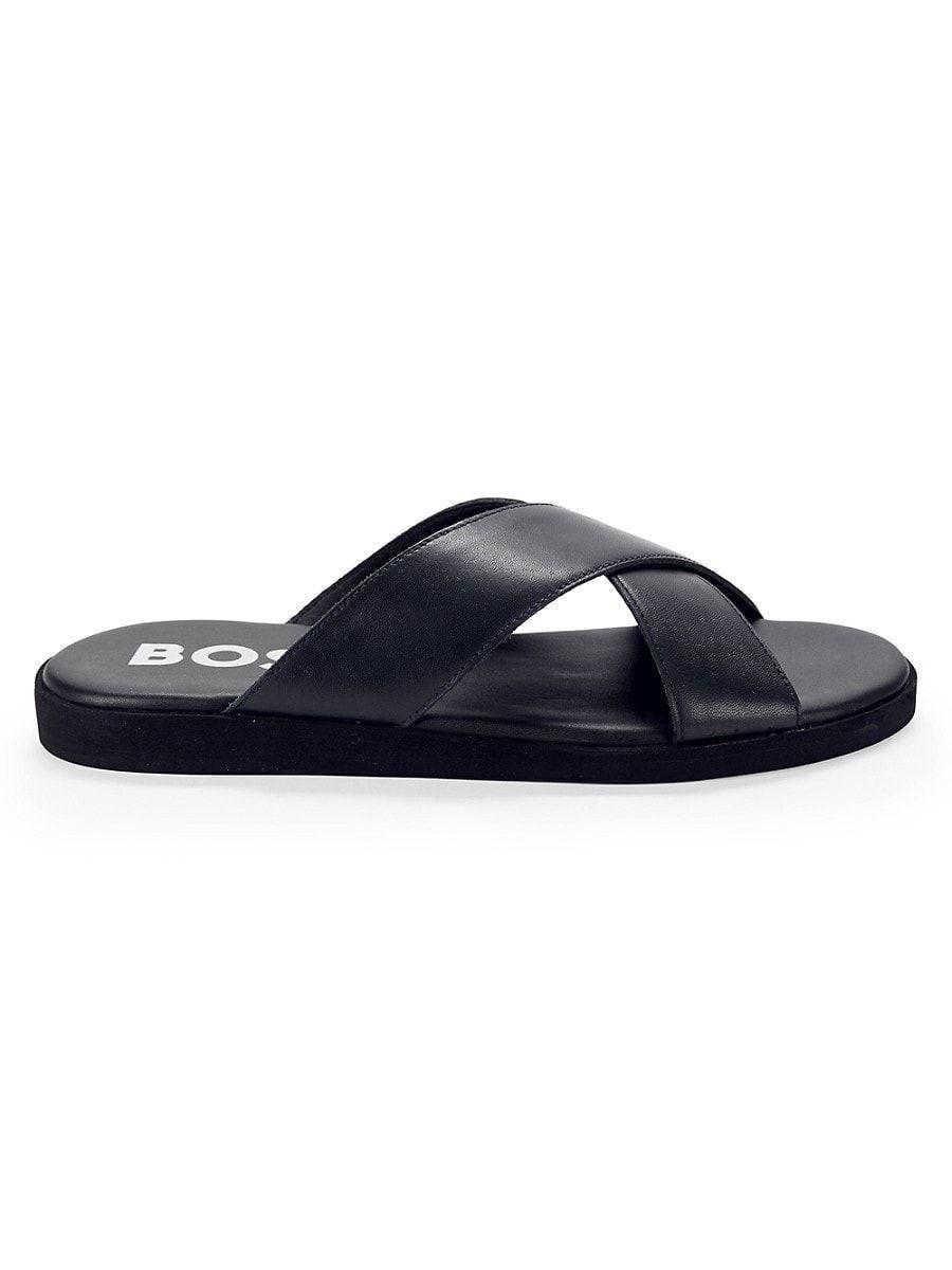 BOSS by HUGO BOSS Darrel Leather Flat Sandals in Blue for Men | Lyst