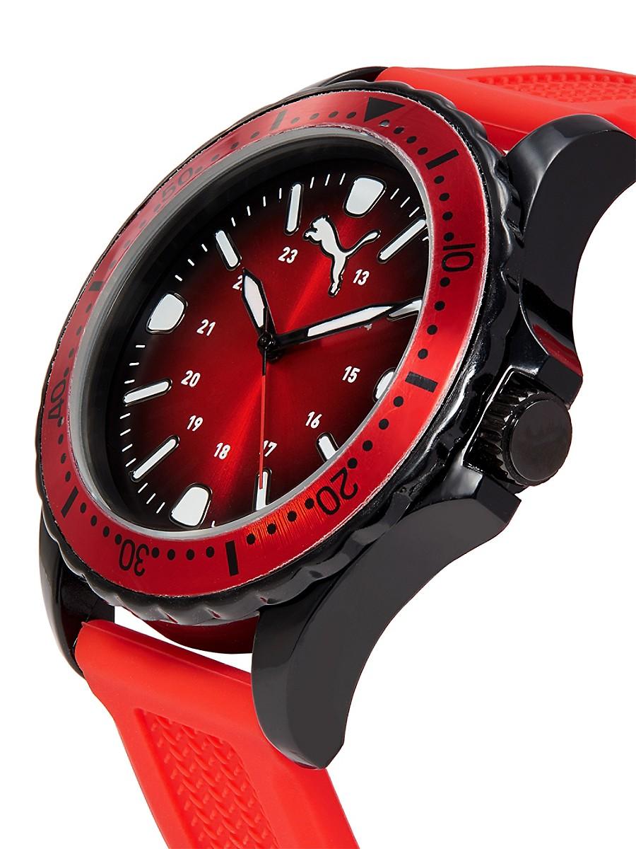 PUMA 10 44mm Stainless Steel Silicone Watch in Red for Men Lyst UK