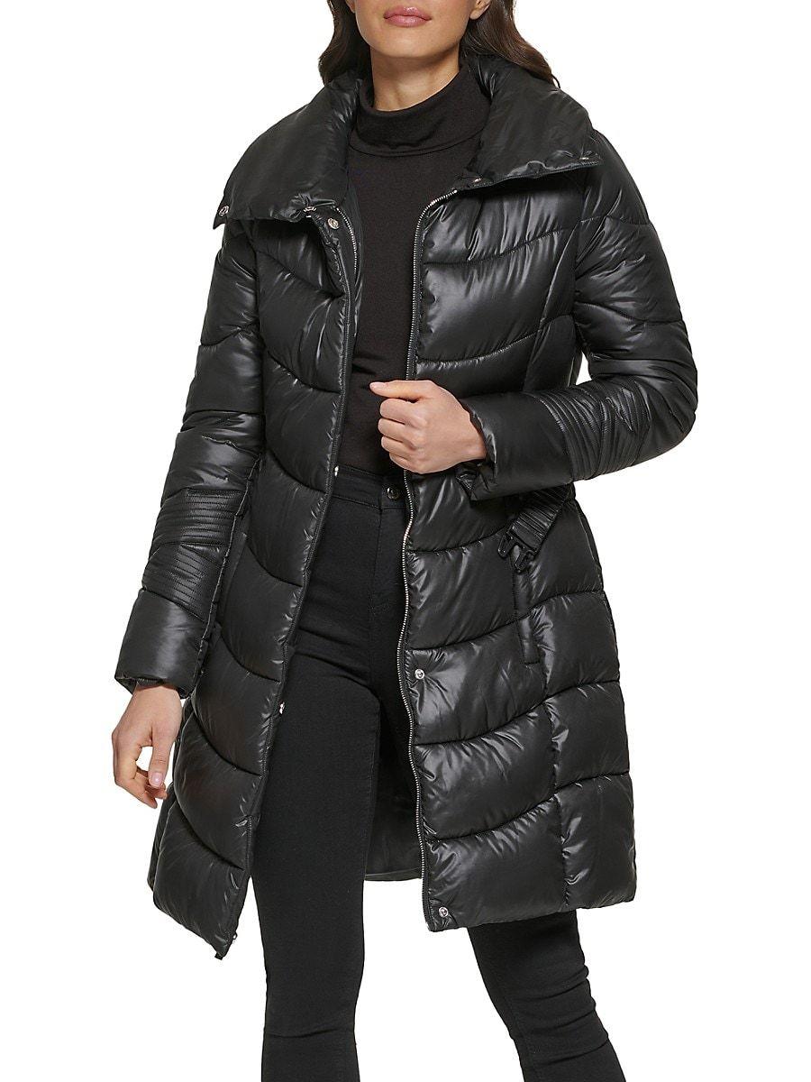 Kenneth Cole Longline Puffer Jacket in Black | Lyst