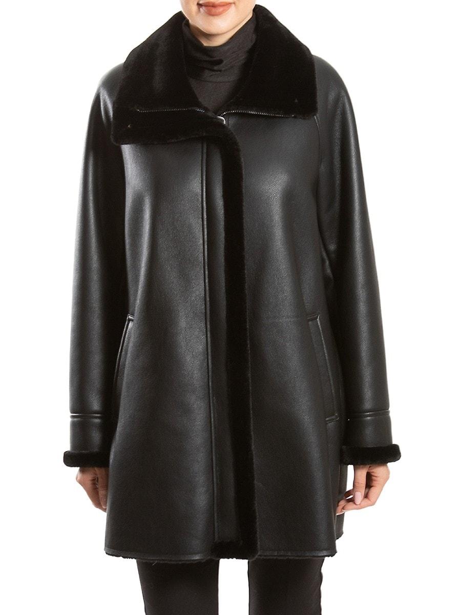 Belle Fare Faux Shearling Coat in Black | Lyst