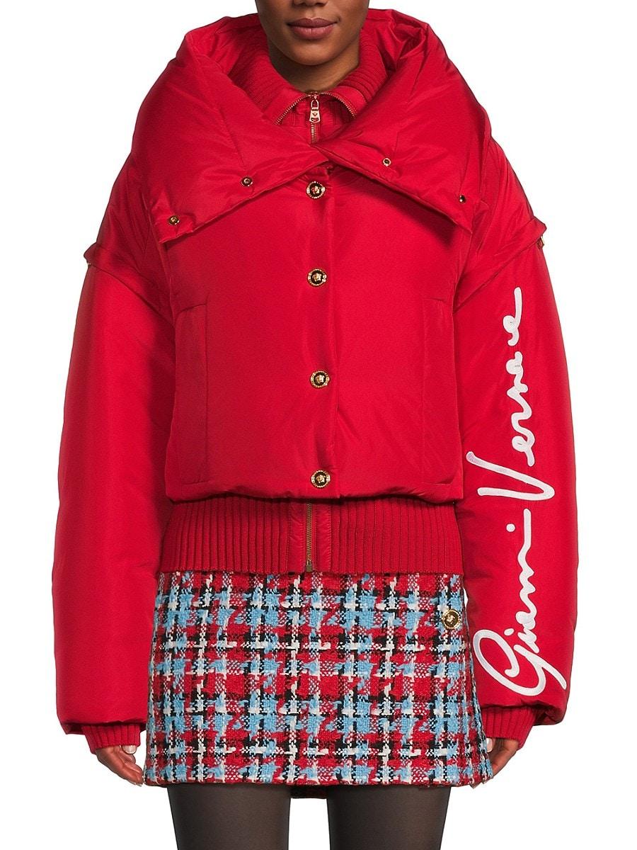 Versace Logo Puffer Bomber Jacket in Red | Lyst
