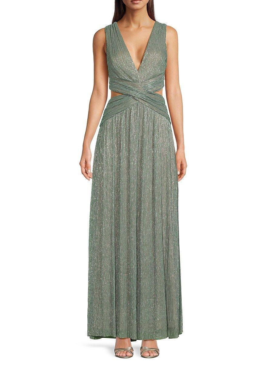 PATBO V Neck Metallic Gown in Green | Lyst